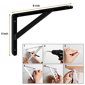 Heavy Duty Shelf Brackets, 8 in X 5 in Wall Mount L Steel Bracket for Floating Shelf, Black, 4Pack