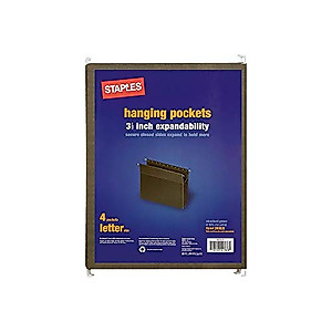Staples 260828 Hanging File Folders 3-1/2-Inch Expansion LTR Gn 4/Pk