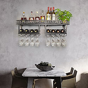 Industrial Wine Rack Cabinet Upside Down Wine Glass Bar Glass Rack Hanging Wall Wine Rack Include Wall-Mounted Wine Rack Wall Shelf 16-24 Wine Glasses Cases (39.4" x 11.8" x 11.8" Double Layer)