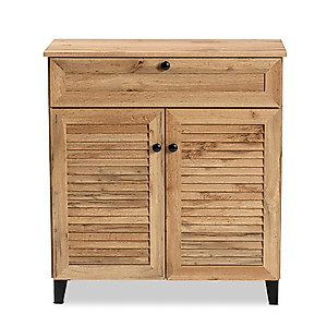 Baxton Studio Coolidge Oak Brown Finished Wood 1-Drawer Shoe Storage Cabinet