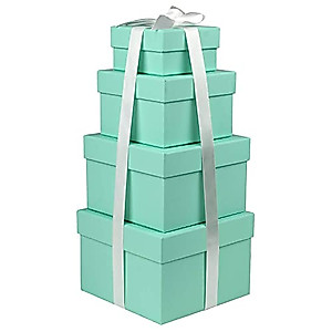 Square Gift Boxes with Lids Set of 4 Teal Green Gift Box Assorted Sizes Nesting Gift Boxes for Presents Birthday Bridesmaid Wedding Valentines Christmas Party Favor Boxes