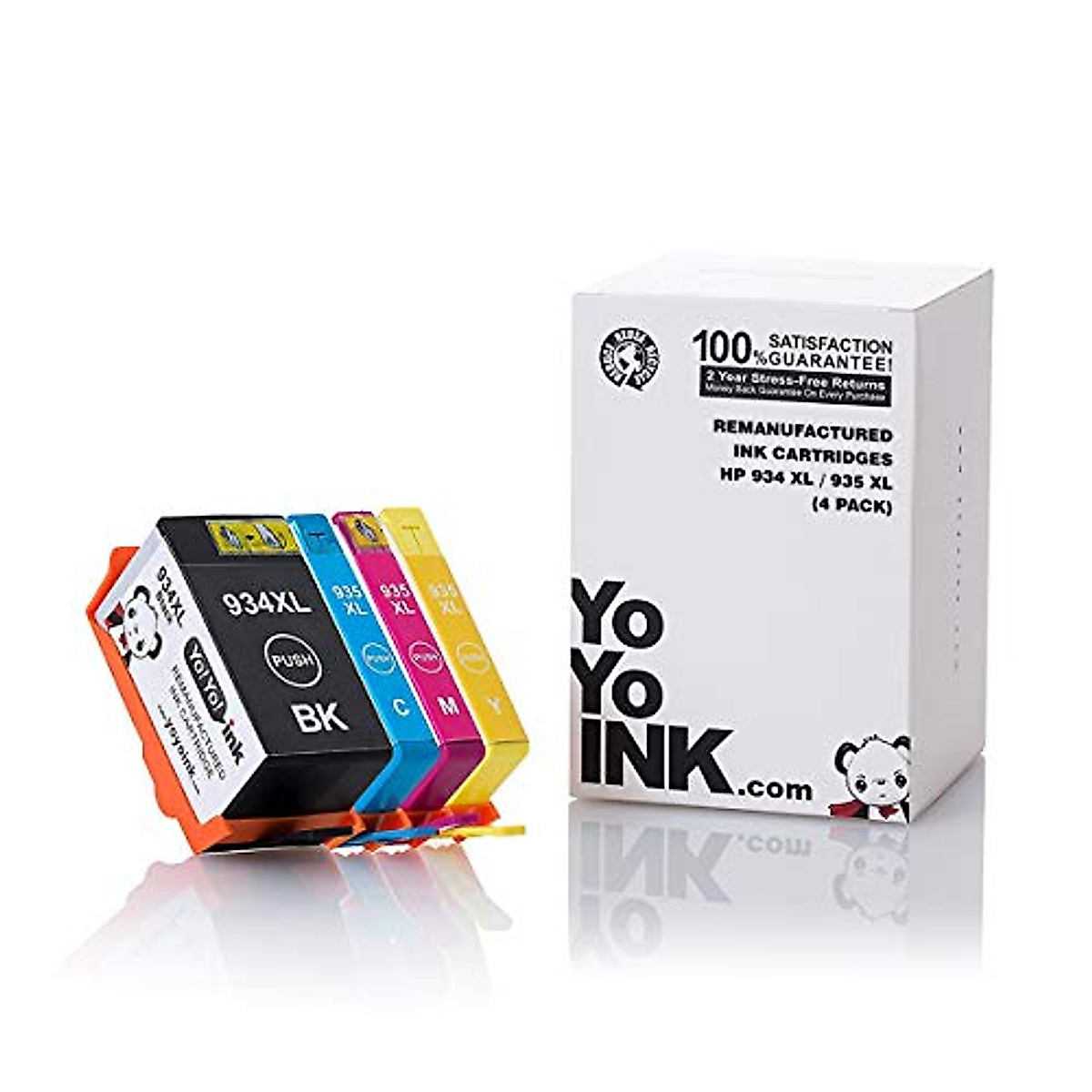 YoYoink Remanufactured Ink Cartridge Replacement for HP 934XL / 935XL High Yield (1 Black, 1 Cyan, 1 Magenta, 1 Yellow; 4-Pack)