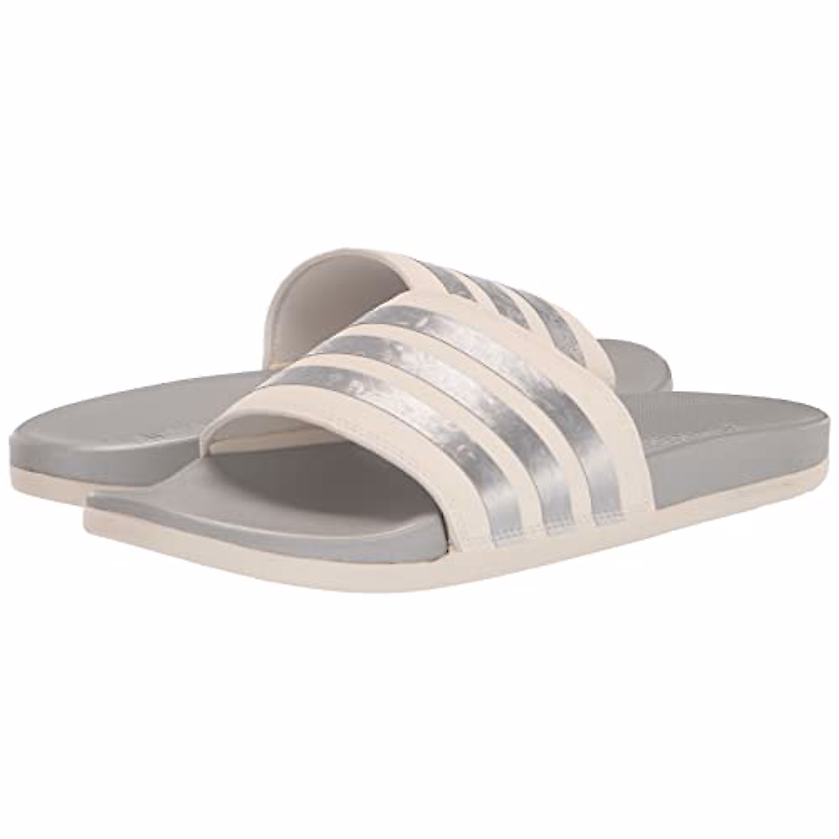 adidas Women's Adilette Comfort Slides Sandal, Chalk White/Chalk White/Matte Silver, 7