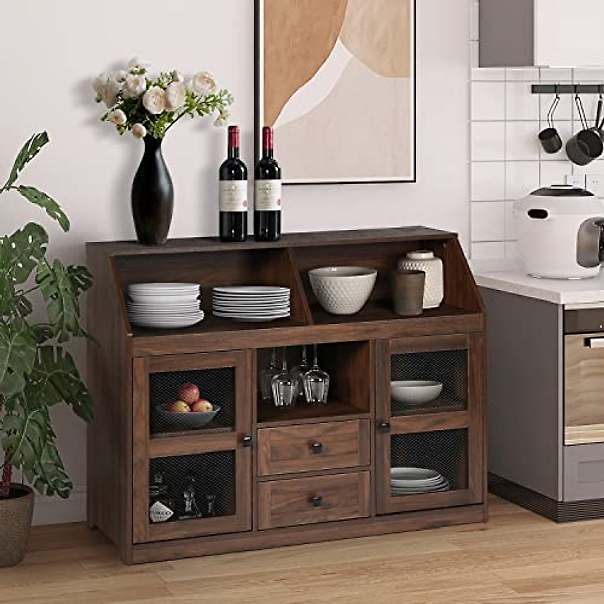 AILEEKISS 47'' Sideboard Buffet Cabinet Modern Kitchen Pantry Storage Cabinet with Drawers & Shelves for Home Kitchen, Dinning Room, Living Room, Hallway, Entrance (Brown02)