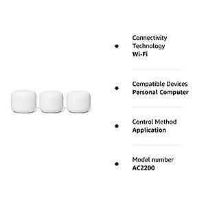 Google Nest WiFi Router 3 Pack ( One Router & Two extenders) 2ndGEneration 4x4 AC2200 Mesh Wi-Fi Routers with 6600 Sq Ft Coverage (Renewed)