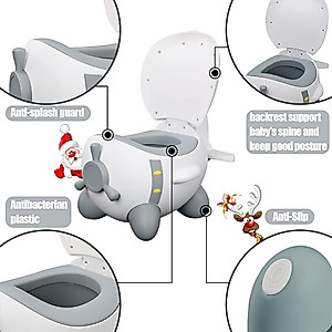 INTOP Airplane Kids Potty Training Toilet Seat for Girls and Boys Toddlers,Backrest Baby Toilet Training Seat with Brush & Potty Chair Liners, Splash Guard,Easy to Empty and Clean (White)