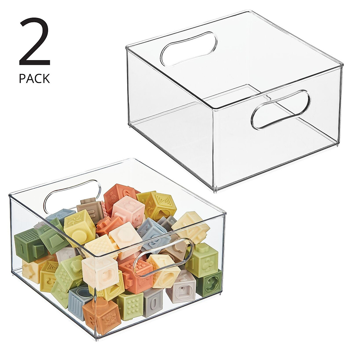 mDesign Deep Plastic Stackable Storage Organizer Container Bin, Household Organization for Cabinet, Counter, Drawer, Cubby, and Cupboard, Holds Clothing, Linens, Toys, 2 Pack, Clear