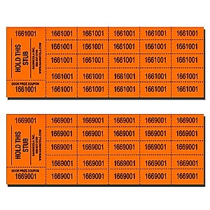 Auction Tickets - 1000 Sheets - Assorted Colors (Orange)