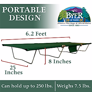 BYER OF MAINE, TriLite Cot, Very Compact When Folded, Set Up 74" L X 25" W X 8", Camping Cots for Adults, Portable Cot, Tri Lite Cot, Cot, Lightweight Cot, Outdoor Cot, Foldable Cot, Single