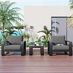 Merax 3-Pieces Aluminum Frame Patio Furniture Set with 6.7" Thick Cushion Chair and Coffee Table, All-Weather Use Outdoor Olefin Fabric ChairSet
