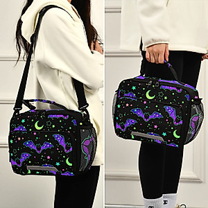 Glaphy Halloween Bats Moon Stars Lunch Bag Cooler Lunch Box Insulated Lunch Tote Bag Food Container for Men Women Kids