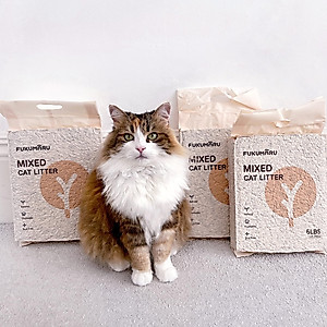 FUKUMARU Tofu Cat Litter, 18 LBS Flushable Cat Litter Clumping, Dust Free Cat Litter Tofu, Natural Unscented, Low Tracking Cat Litter Pellets, 24/7 Odor Control Mixed Apple Wood Pellet