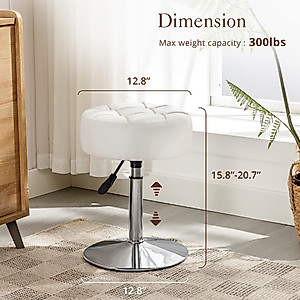 LUE BONA Adjustable Vanity Stool, 360°Swivel Vanity Chair Stool for Makeup Room, White Stool Chair for Vanity, Small Faux Leather Vanity Stool for Bathroom, Living Room