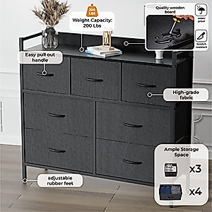Aquzee Room Dresser, 7 Fabric Storage Drawers Dresser with Baffle Plate Top for Home Organization, Steel Frame 11.4" D x 39" W x 35.4" H Clothes Dresser with Deep Pull Drawers