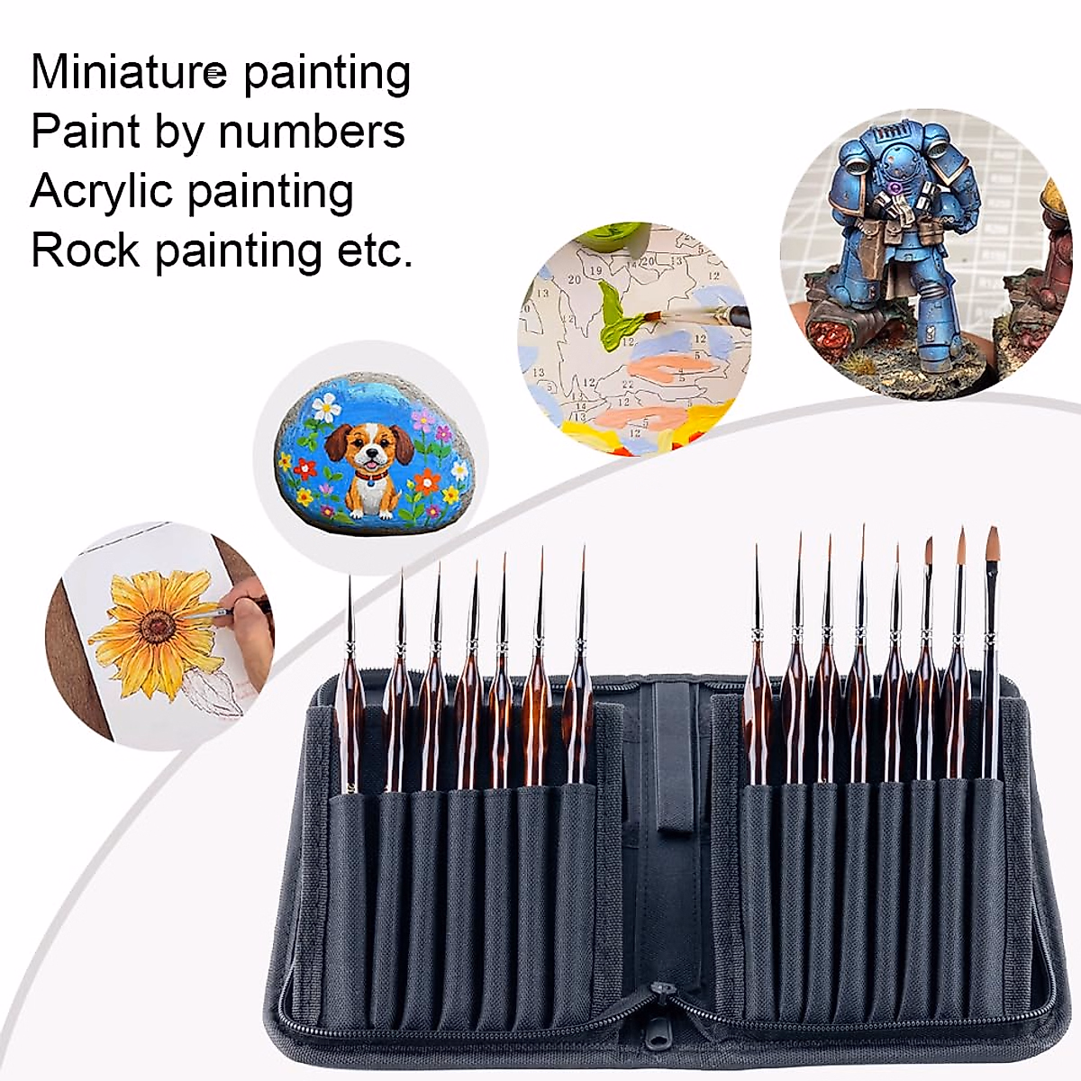 Transon Artist Detail Paint Brushes with Case 15pces for Model Miniature Painting