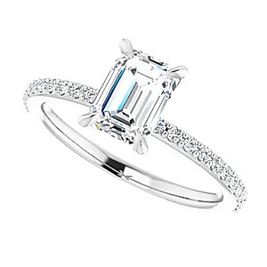 JEWELERYIUM 1 CT Emerald Cut Colorless Moissanite Engagement Ring, Wedding/Bridal Ring Set, Solitaire Halo Style, Solid Sterling Silver Vintage Antique Anniversary Bride Ring Gifts for Her (4)