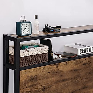 Catrimown Full Size Bed Frame with Storage Headboard Full Platform Bed Frame with 2 Tier Headboard Industrial Wood Queen Bed Frames No Box Spring Needed Noise Free, Rustic Brown