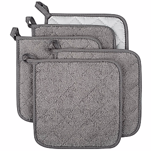 100% Cotton Kitchen Everyday Basic Terry Pot Holder Heat Resistant Coaster Potholder for Cooking and Baking Set of 5 Grey