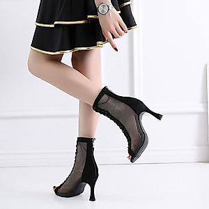 RUYBOZRY Women's Open Toe Ankle Latin Dance Boots Salsa Ballrooom Performence Practice Party Dance Shoes Heels,QJW7179-Black-7.5,US 8.5