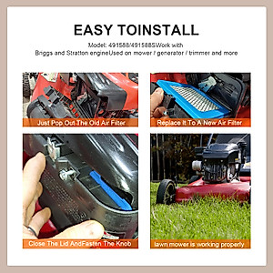 491588S Air Filter Compatible with Briggs & Stratton 491588S 491588 399959 5043 5043H 5043K, Fit for Honda 17211-zl8-023 17211-zl8-003 GC190, Toro 20332-2 Pack Premium Lawn Mower Air Cleaner