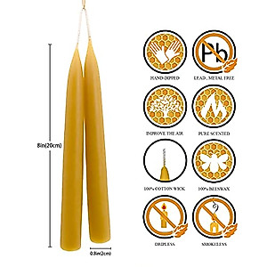 DEYBBY Beeswax Taper Candles, Pure Organic Dripless Smokeless Candle Set,8 Hours Burning