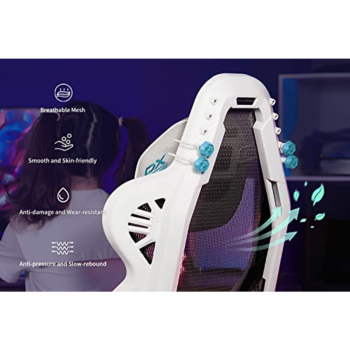 DXRacer Air Gaming Chair, Ultra-Breathable Mesh, 4D Armrests, Memory Foam Headrest, Magnetic Lumbar Support, Modular Design, Standard, White and Cyan (Pro)