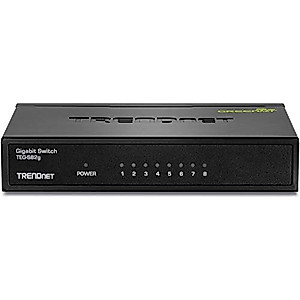 TRENDnet 8-Port Gigabit GREENnet Switch, Ethernet Network Switch, TEG-S82G, 8 x 10-100-1000 Mbps Gigabit Ethernet Ports, Ethernet Splitter, 16 Gbps, Metal, Lifetime Protection, Black