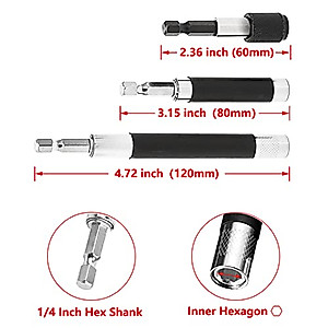 SeonFook 3pcs Magnetic Drive Guide Quick Release Screwdriver Bit Holder Extension with 1/4 Inch Hex Shank Drill Bit Tip Holder Connection Rod Adapter Sleeve for Nuts Drill and Handheld Driver