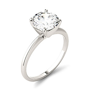 Charles & Colvard Created Moissanite 8mm Round Cut Engagement Ring for Women | 1.9 cttw DEW | Lab Grown | Solid 14K White Gold with Rhodium | Size 7