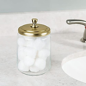 mDesign Small Modern Apothecary Storage Organizer Canister Jars - Glass Containers for Bathroom, Organization Holder for Vanity, Counter, Makeup Table, Hyde Collection, 3 Pack, Clear/Soft Brass