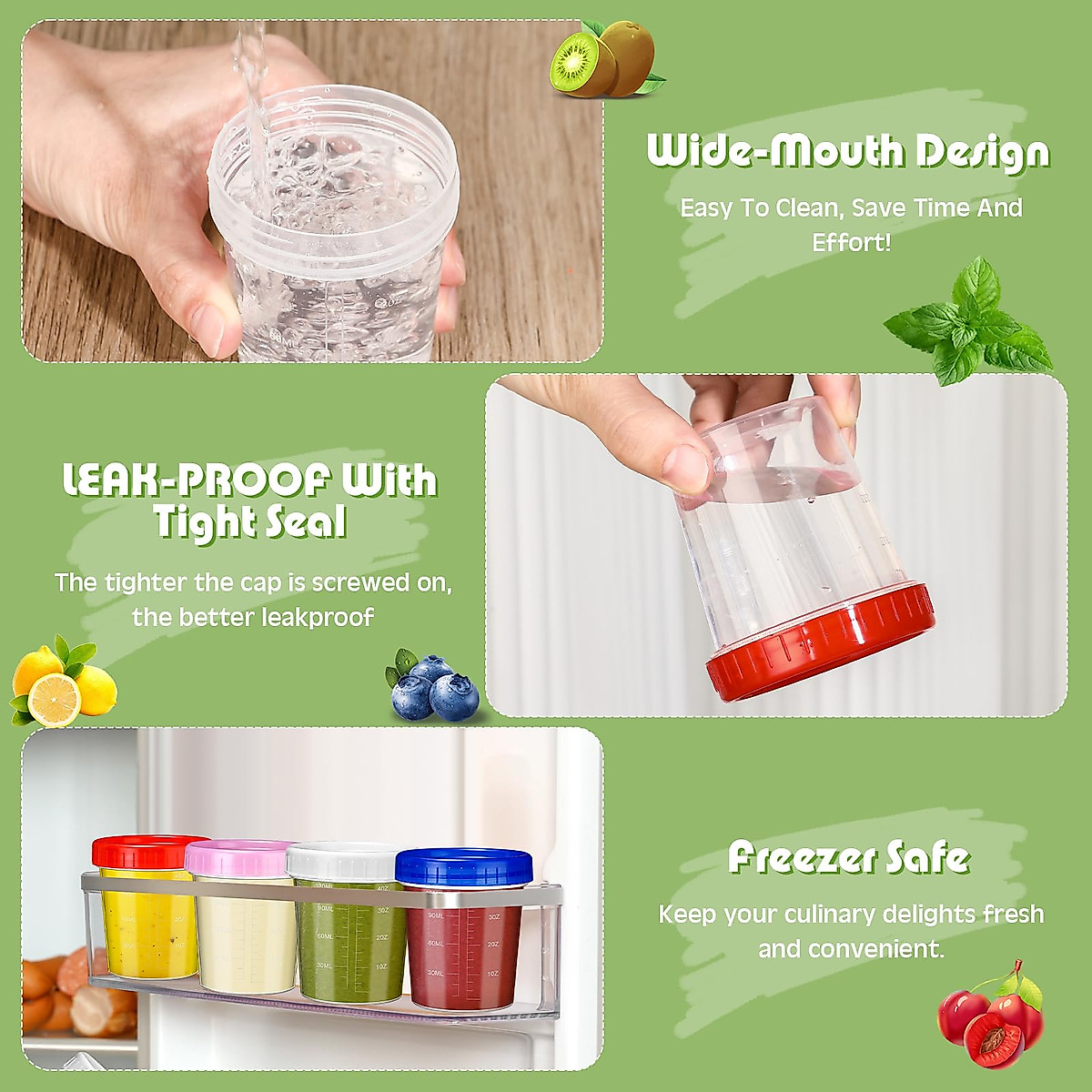 Singhoow 16 Pcs 4 oz Food Containers with Screw Lids Food Storage Jars Pudding Cups Reusable Small Plastic Freezer Containers for Sauce, Jam and Puree, Ice Cream