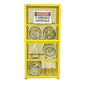 Durham Steel/Iron Horizontal Cylinder Storage Cabinet, EGCC8-50, 8 Cylinder Capacity, 30" Length x 30" Width x 71-3/4" Height, Yellow Powder Coat Finish