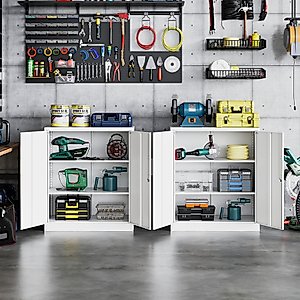 Metal Storage Cabinet with 2 Doors, Lockable Steel Storage Cabinet with 2 Doors and Adjustable Shelves, Steel Lockable File Cabinet, Locking Tool Cabinets for Office,Home,Garage