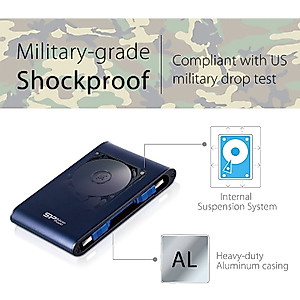 Silicon Power 1TB Rugged Portable External Hard Drive Armor A80, Waterproof USB 3.0 for PC, Mac, Xbox and PS4, Blue