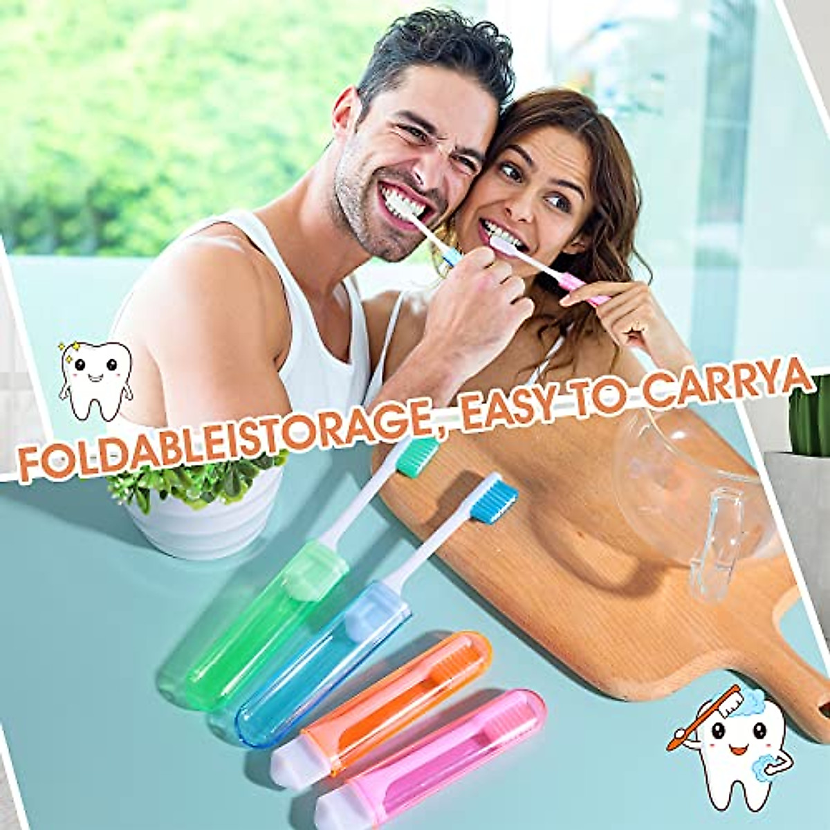 Sibba Toothbrush Covers 4 Pieces Folding Manual Toothbrushes Case Travel Kit Soft Bristles Tooth Brushes Mini Size Portable Brush Coverings Wrapped for Men Women Childrens Toddler