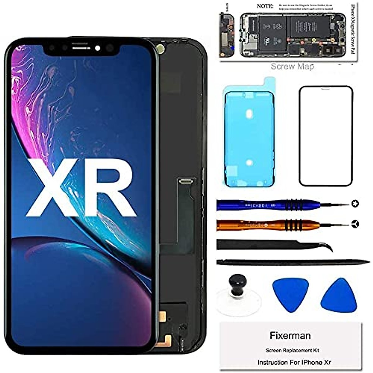 Fixerman for iPhone XR Screen Replacement 6.1 inch,LCD Display Touch Screen Digitizer Assembly with Repair Tools, Compatible with Model A1984, A2105, A2106, A2108