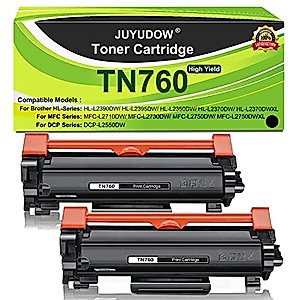 Juyudow Compatible TN760 Toner Cartridge Replacement for Brother TN760 TN730 TN-760 TN-730 High Yield for HL-L2300D HL-L2380DW HL-L2320D DCP-L2540DW MFC-L2700DW MFC-L2685DW Printer (2 Packs, Black)