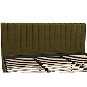 Novogratz Brittany Upholstered Platform Bed Frame, Green Linen, King