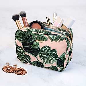 Conair Makeup Bag - Travel Toiletry Bag - Cosmetic Bag - Toiletry Bag for Women - Double Zip Organizer - Pink Palm Print