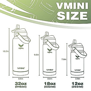 Vmini Water Bottle with Straw, Insulated Water Bottle with Straw and Boot, Stainless Steel Water Bottle for Sports and Travel - Insulated Thermos for Men, Women & Kids (32 oz Olive Green/Black)