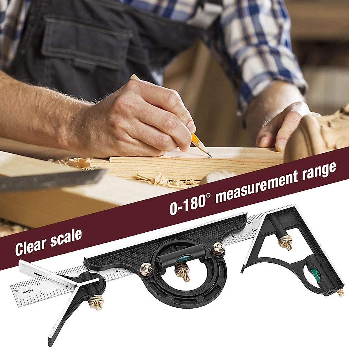 Combination Set 0 to 180° Carpentry Stainless Steel Angle Ruler Combination Tri Protractor Measure Tool