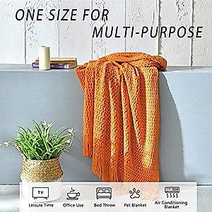 JUDYBRIDAL Knitted Throw Blanket Couch Cover Blanket Textured Solid Decorative Blanket with Tassel for Sofa Bed Travel,50 x 60, Orange