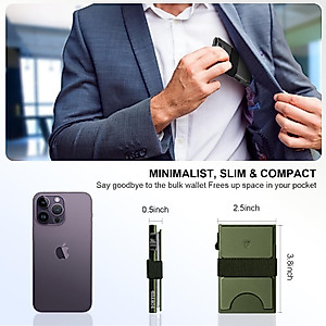 TOYFID Slim Wallet for Men, Minimalist Wallet for Men,Pop Up Wallet, Metal Wallet, RFID Blocking Mens Wallets with Expandable Backplate & Cash Band, Holds 12+ Cards Plus Cash, Green