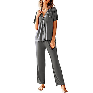 Avidlove Womens Comfort Pajama Set Short-Sleeve with Long Pjs Pants Soft Sleepwear, Gray Pj, Medium