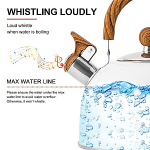 2.6 Quart/2.5 Liter Stainless Steel Tea Pot,Tea Kettle for Stove Top, Stovetop Whistling Teapot with Cool Grip Ergonomic Handle, White