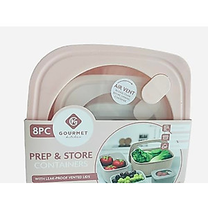 Gourmet Kitchen 8-Piece Plastic Food Storage Container Set with Vented Lids, 4 Sizes (PINK)