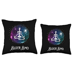 Elder Emo Goth Gothic Yoga Meditation Funny Purple Elder Emo Goth Skeleton Meditation Gothic Purple Blue Funny Throw Pillow, 18x18, Multicolor