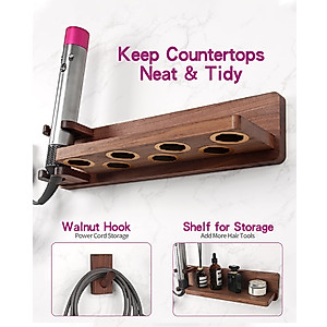 Affogato Walnut Storage Holder Compatible with Dyson Airwrap Wall Mount Holder with Shelf Organizer Rack Compatible with Dyson Airwrap Styler Accessories, Wood