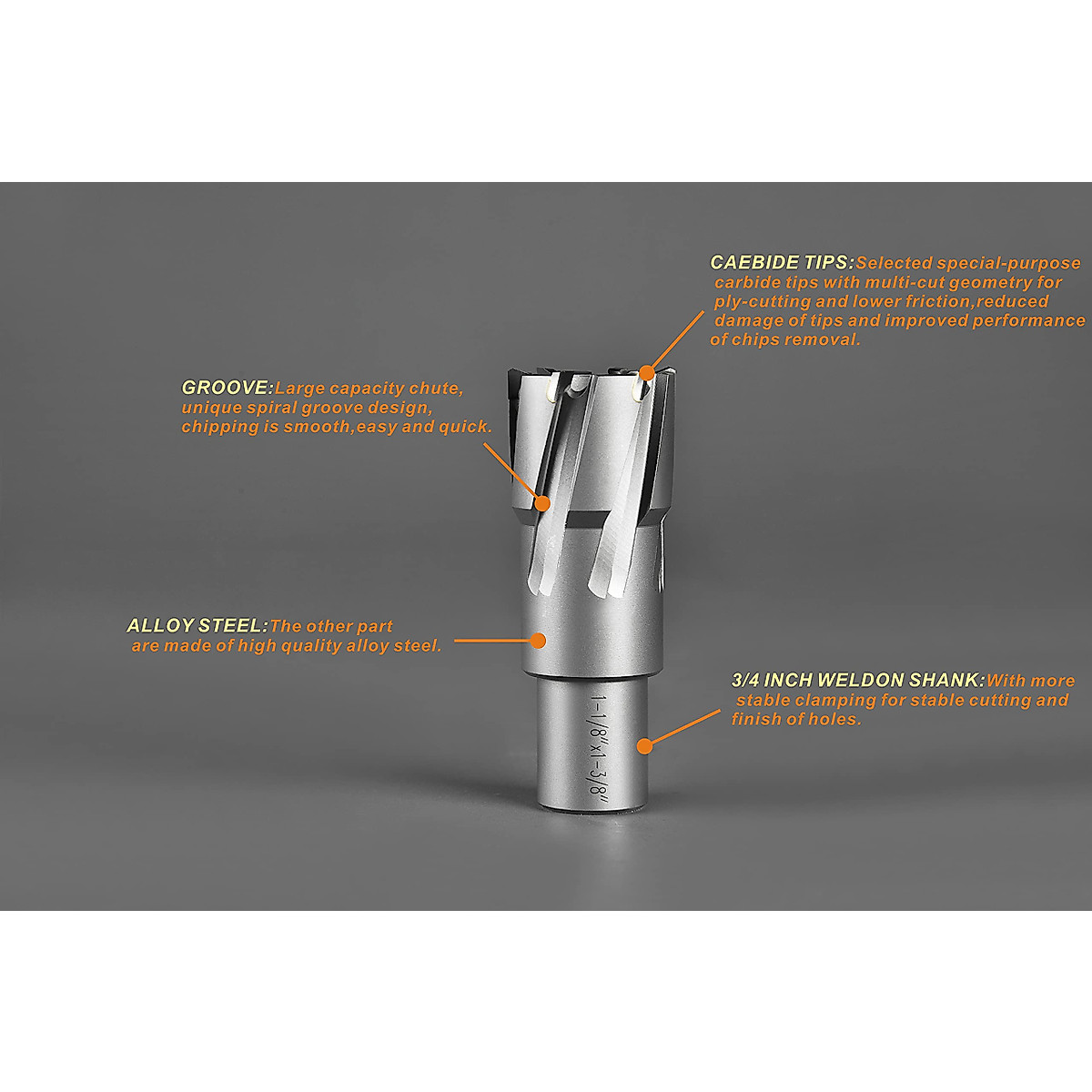 Annular Cutter Set Carbide TCT 13 pcs JESTUOUS 3/4 Inch Weldon Shank 1-3/8 Cutting Depth and Cutting Diameter from 1/2 to 1-1/8 Two Flat Bit for Drill Press with 2 Pilot Pins