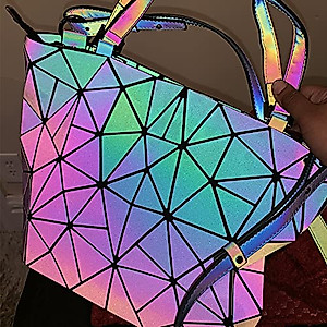 Holographic Purse Geometric Purse Luminous Handbag Purse and Wallet Set for Women Iridescent Shoulder Bag Reflective Purse